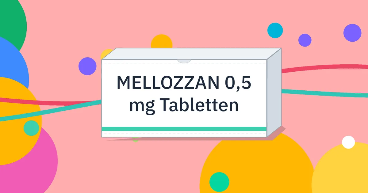 Symbolbild: Packung mit der Aufschrift MELLOZZAN 0,5 mg Tabletten (PZN 19478431) – Verfügbarkeit und Bezug in Apotheken in Frankfurt am Main