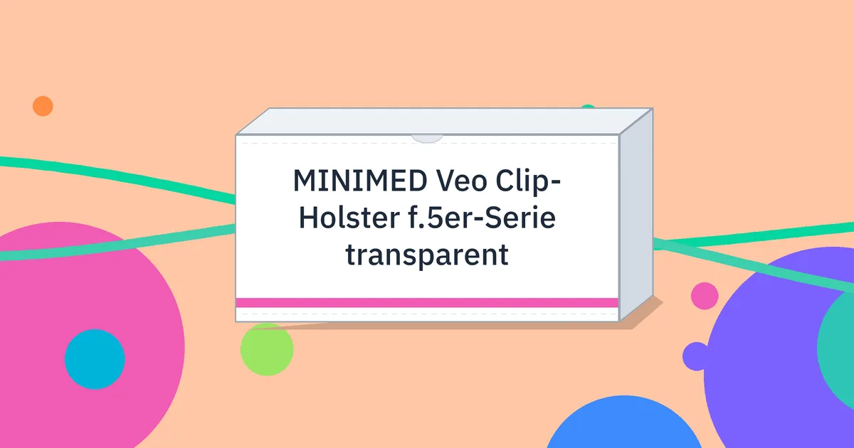 Symbolbild: Packung mit der Aufschrift MINIMED Veo Clip-Holster f.5er-Serie transparent (PZN 10986976) – Verfügbarkeit und Bezug in Apotheken in Frankfurt am Main
