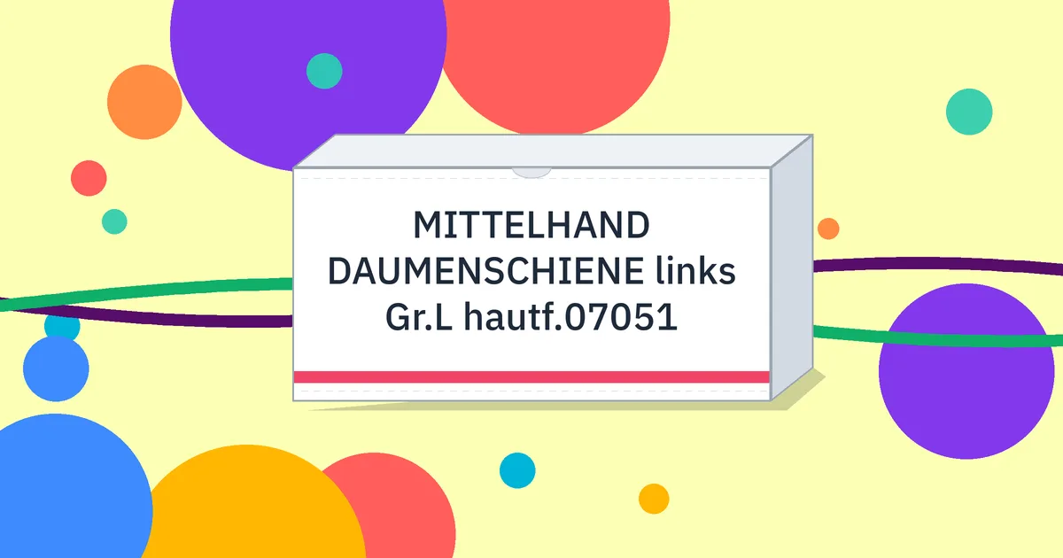 Symbolbild: Packung mit der Aufschrift MITTELHAND DAUMENSCHIENE links Gr.L hautf.07051 (PZN 15322985) – Verfügbarkeit und Bezug in Apotheken in Frankfurt am Main