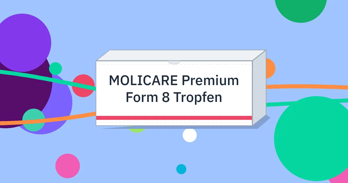 Symbolbild: Packung mit der Aufschrift MOLICARE Premium Form 8 Tropfen (PZN 17633637) – Verfügbarkeit und Bezug in Apotheken in Frankfurt am Main