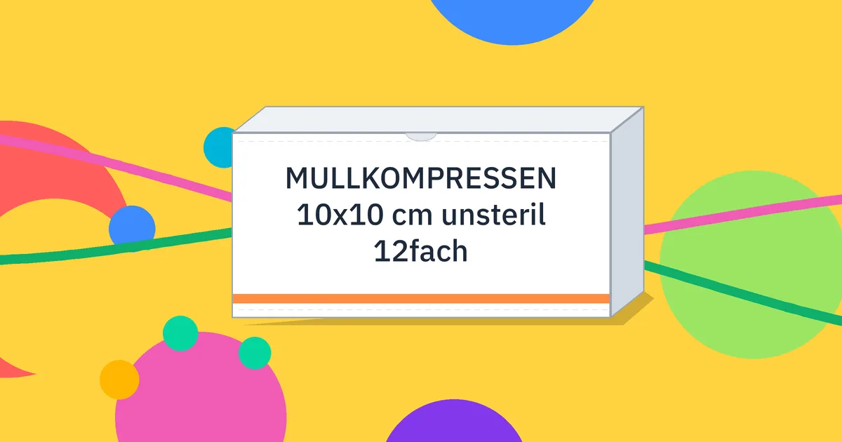 Symbolbild: Packung mit der Aufschrift MULLKOMPRESSEN 10x10 cm unsteril 12fach (PZN 02561300) – Verfügbarkeit und Bezug in Apotheken in Frankfurt am Main