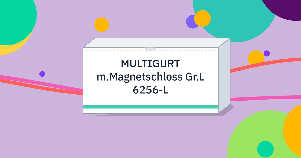 Symbolbild: Packung mit der Aufschrift MULTIGURT m.Magnetschloss Gr.L 6256-L (PZN 13586326) – Verfügbarkeit und Bezug in Apotheken in Frankfurt am Main