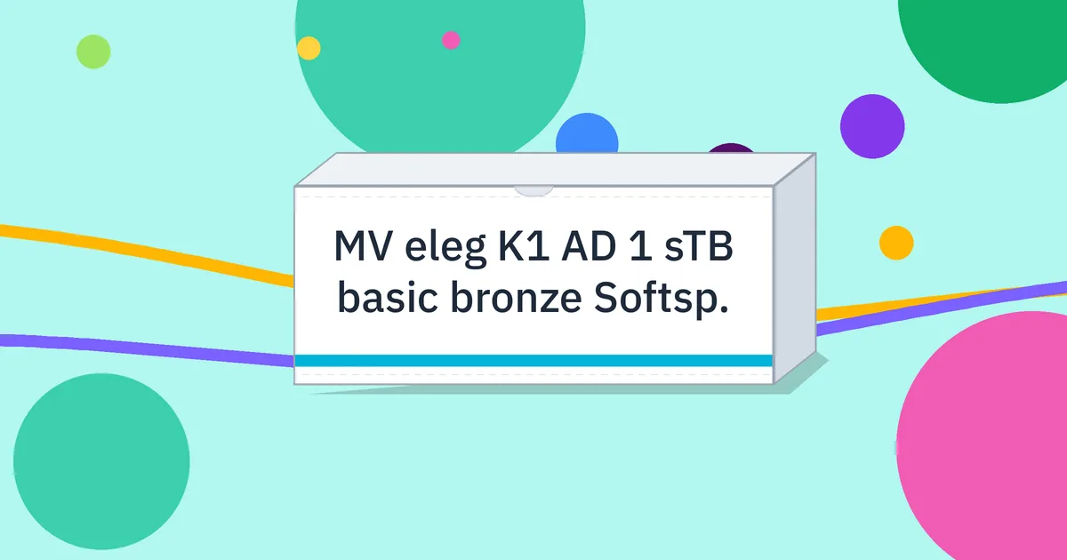Symbolbild: Packung mit der Aufschrift MV eleg K1 AD 1 sTB basic bronze Softsp. (PZN 14705299) – Verfügbarkeit und Bezug in Apotheken in Frankfurt am Main