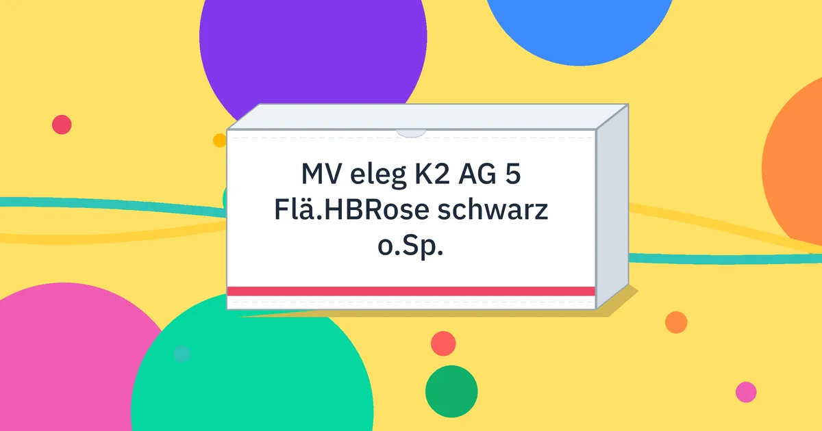 Symbolbild: Packung mit der Aufschrift MV eleg K2 AG 5 Flä.HBRose schwarz o.Sp. (PZN 15719205) – Verfügbarkeit und Bezug in Apotheken in Frankfurt am Main