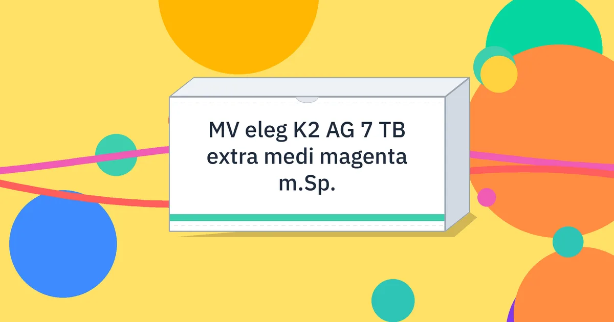 Symbolbild: Packung mit der Aufschrift MV eleg K2 AG 7 TB extra medi magenta m.Sp. (PZN 14640430) – Verfügbarkeit und Bezug in Apotheken in Frankfurt am Main