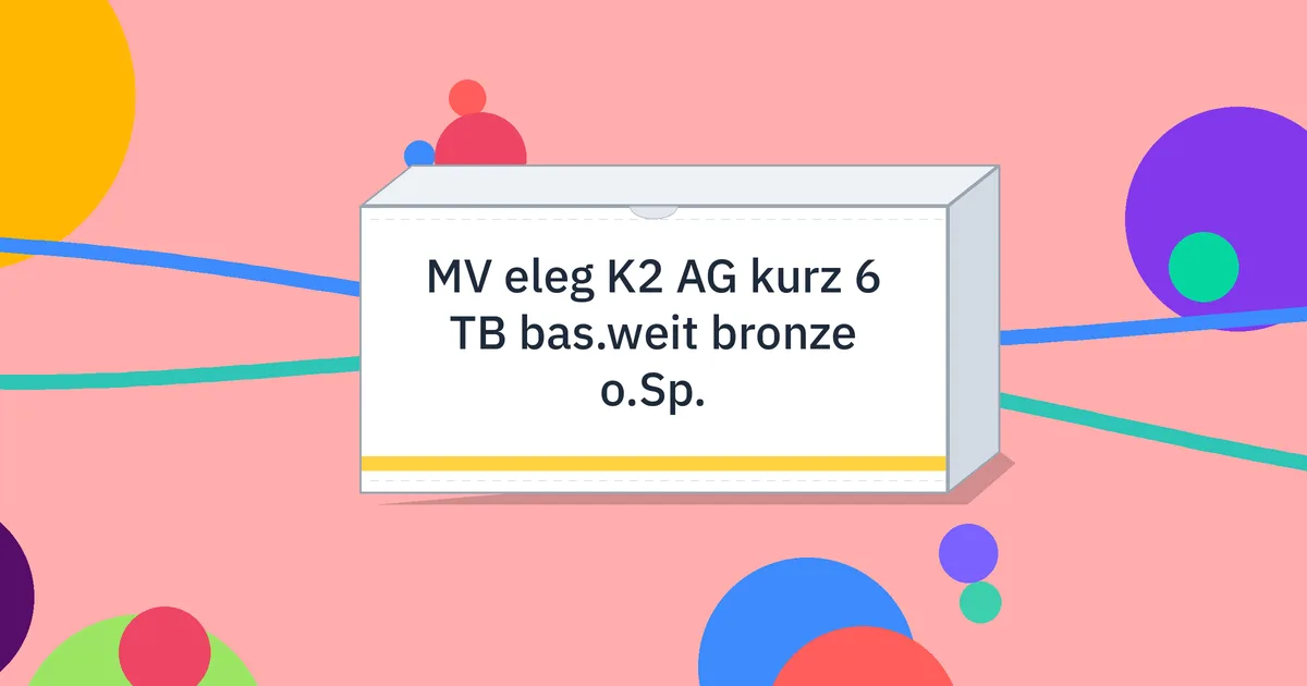 Symbolbild: Packung mit der Aufschrift MV eleg K2 AG kurz 6 TB bas.weit bronze o.Sp. (PZN 14717500) – Verfügbarkeit und Bezug in Apotheken in Frankfurt am Main