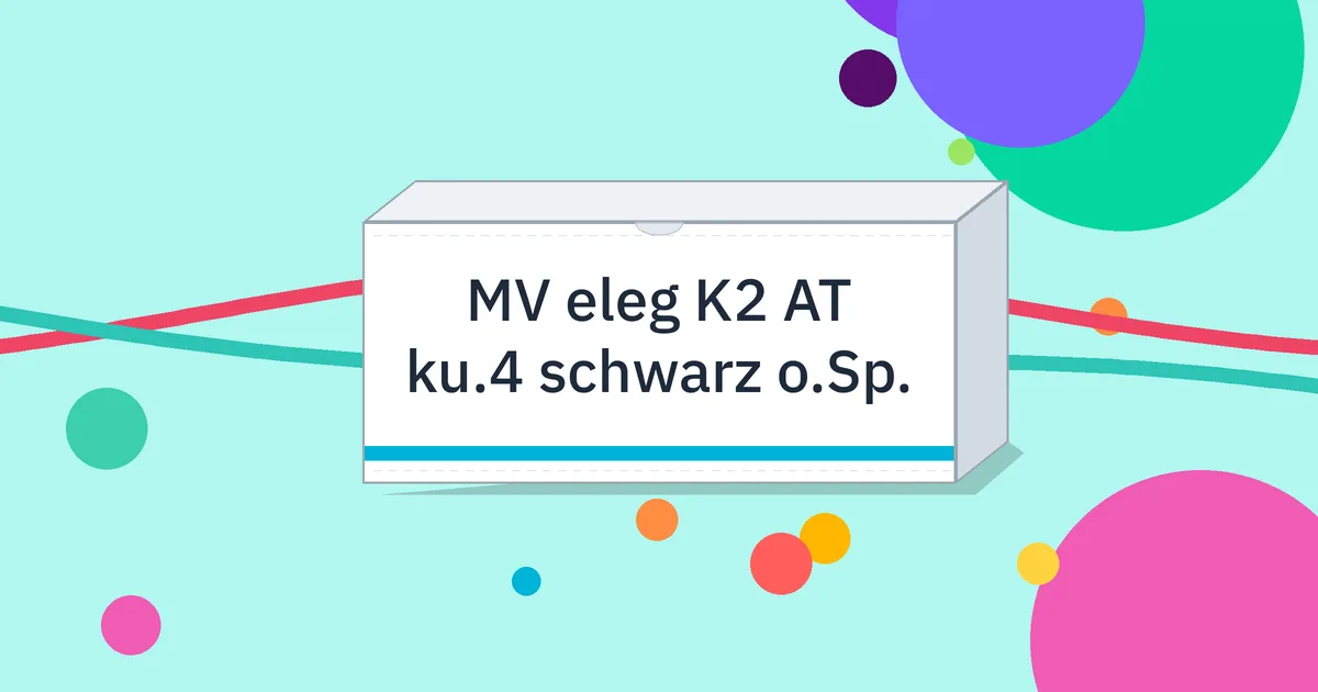 Symbolbild: Packung mit der Aufschrift MV eleg K2 AT ku.4 schwarz o.Sp. (PZN 00312685) – Verfügbarkeit und Bezug in Apotheken in Frankfurt am Main