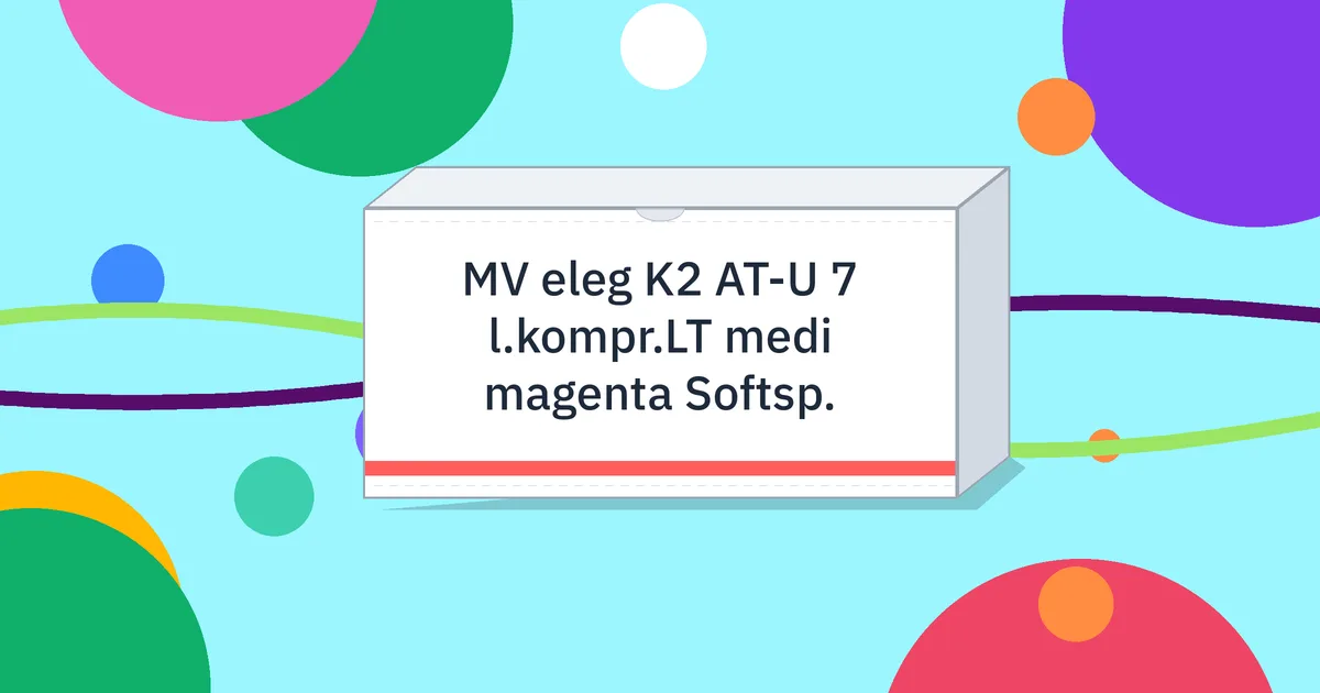 Symbolbild: Packung mit der Aufschrift MV eleg K2 AT-U 7 l.kompr.LT medi magenta Softsp. (PZN 15289880) – Verfügbarkeit und Bezug in Apotheken in Frankfurt am Main