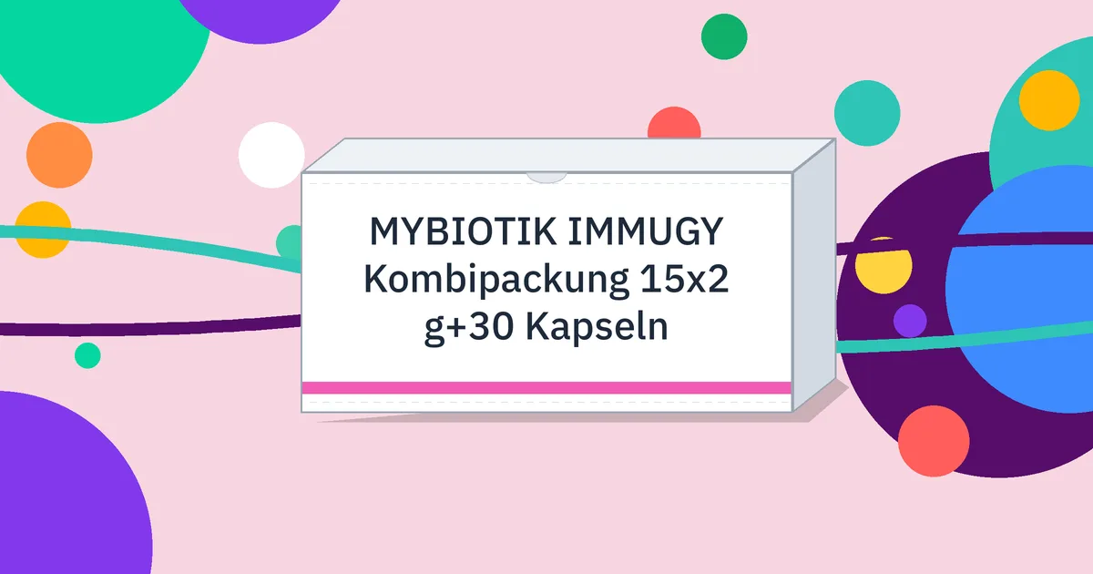 Symbolbild: Packung mit der Aufschrift MYBIOTIK IMMUGY Kombipackung 15x2 g+30 Kapseln (PZN 16537423) – Verfügbarkeit und Bezug in Apotheken in Frankfurt am Main
