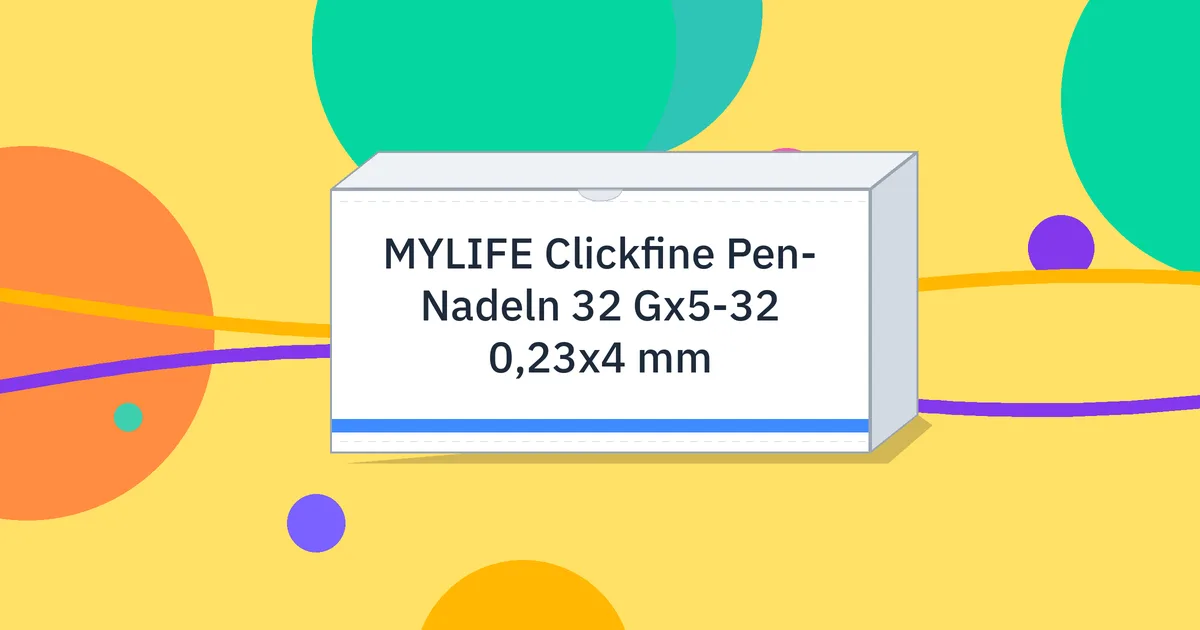Symbolbild: Packung mit der Aufschrift MYLIFE Clickfine Pen-Nadeln 32 Gx5-32 0,23x4 mm (PZN 10410911) – Verfügbarkeit und Bezug in Apotheken in Frankfurt am Main