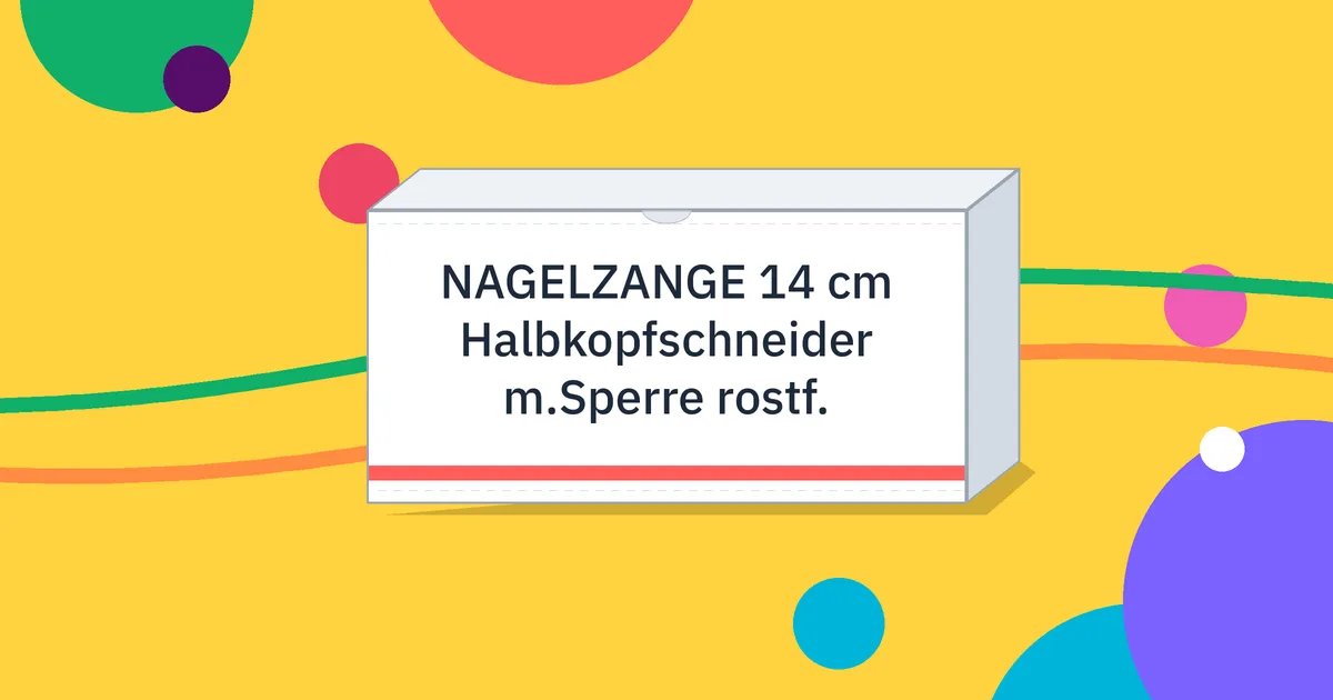 Symbolbild: Packung mit der Aufschrift NAGELZANGE 14 cm Halbkopfschneider m.Sperre rostf. (PZN 12480318) – Verfügbarkeit und Bezug in Apotheken in Frankfurt am Main