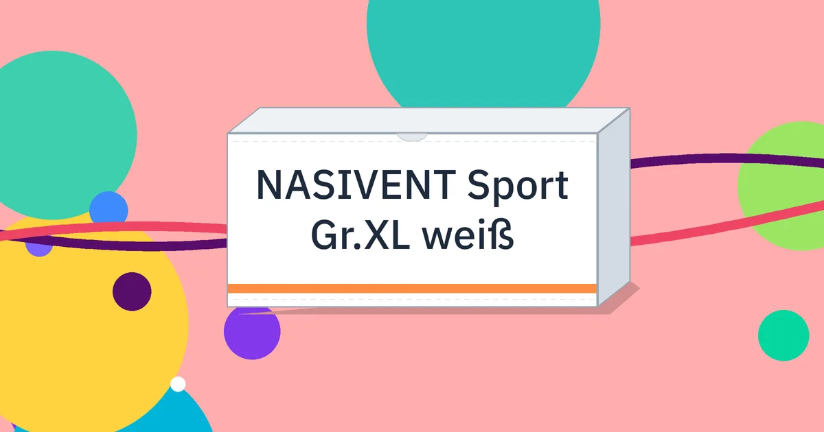 Symbolbild: Packung mit der Aufschrift NASIVENT Sport Gr.XL weiß (PZN 16882858) – Verfügbarkeit und Bezug in Apotheken in Frankfurt am Main