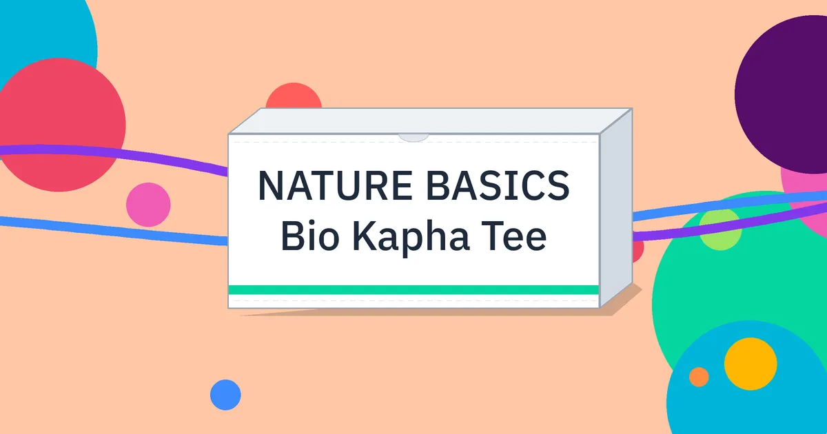 Symbolbild: Packung mit der Aufschrift NATURE BASICS Bio Kapha Tee (PZN 18306975) – Verfügbarkeit und Bezug in Apotheken in Frankfurt am Main