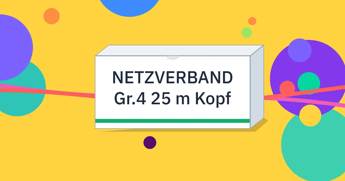 Symbolbild: Packung mit der Aufschrift NETZVERBAND Gr.4 25 m Kopf (PZN 01849186) – Verfügbarkeit und Bezug in Apotheken in Frankfurt am Main