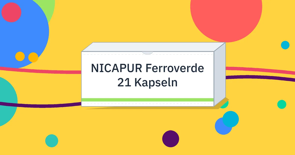 Symbolbild: Packung mit der Aufschrift NICAPUR Ferroverde 21 Kapseln (PZN 12645357) – Verfügbarkeit und Bezug in Apotheken in Frankfurt am Main