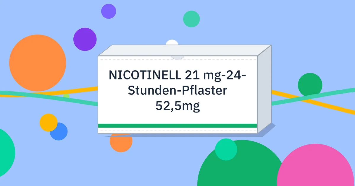 Symbolbild: Packung mit der Aufschrift NICOTINELL 21 mg-24-Stunden-Pflaster 52,5mg (PZN 01262015) – Verfügbarkeit und Bezug in Apotheken in Frankfurt am Main