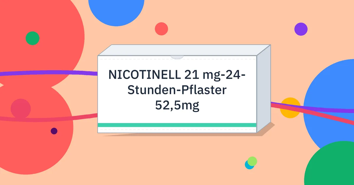 Symbolbild: Packung mit der Aufschrift NICOTINELL 21 mg-24-Stunden-Pflaster 52,5mg (PZN 03764577) – Verfügbarkeit und Bezug in Apotheken in Frankfurt am Main