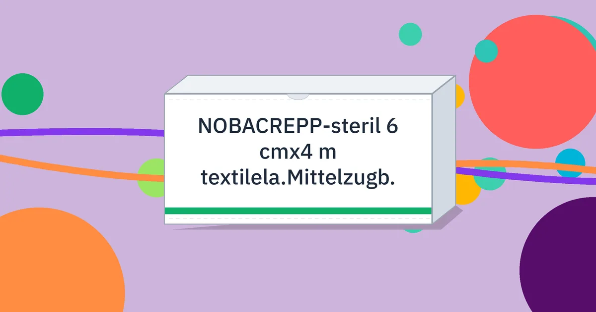 Symbolbild: Packung mit der Aufschrift NOBACREPP-steril 6 cmx4 m textilela.Mittelzugb. (PZN 04933059) – Verfügbarkeit und Bezug in Apotheken in Frankfurt am Main