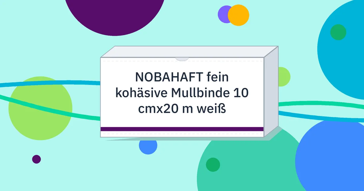 Symbolbild: Packung mit der Aufschrift NOBAHAFT fein kohäsive Mullbinde 10 cmx20 m weiß (PZN 07096500) – Verfügbarkeit und Bezug in Apotheken in Frankfurt am Main