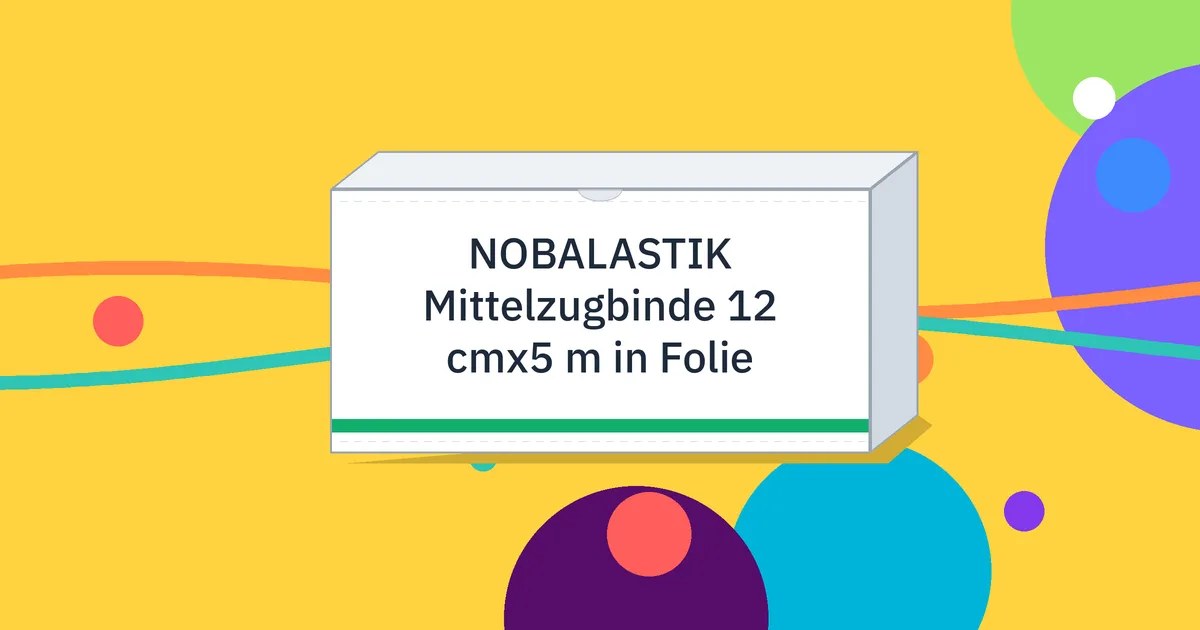 Symbolbild: Packung mit der Aufschrift NOBALASTIK Mittelzugbinde 12 cmx5 m in Folie (PZN 07096032) – Verfügbarkeit und Bezug in Apotheken in Frankfurt am Main