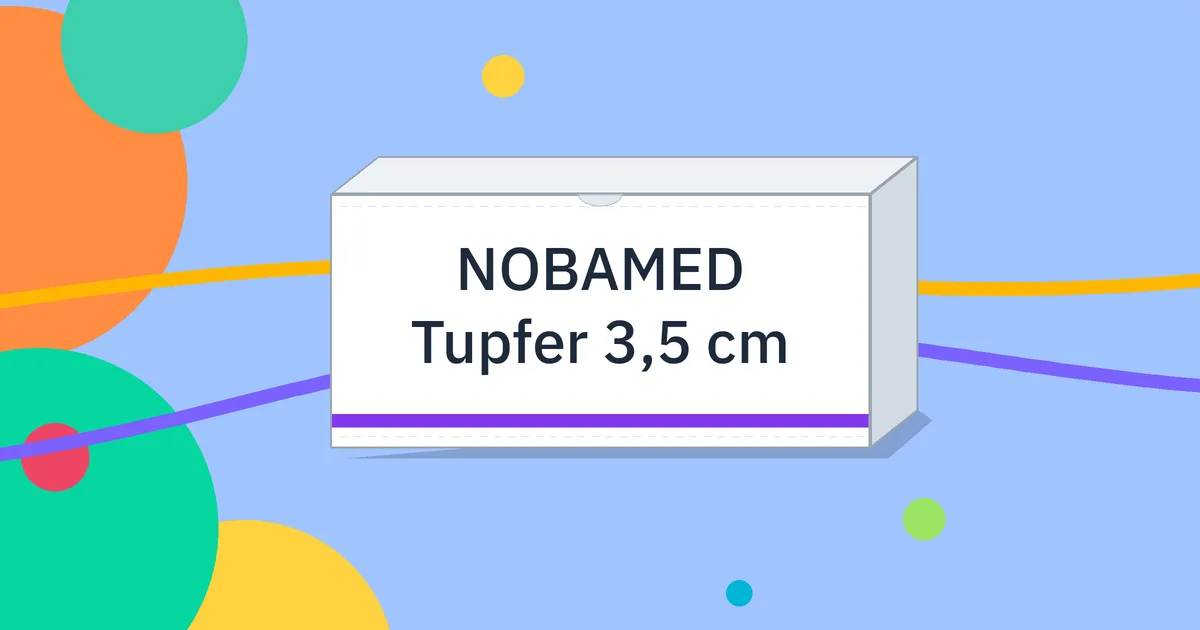 Symbolbild: Packung mit der Aufschrift NOBAMED Tupfer 3,5 cm (PZN 04314149) – Verfügbarkeit und Bezug in Apotheken in Frankfurt am Main