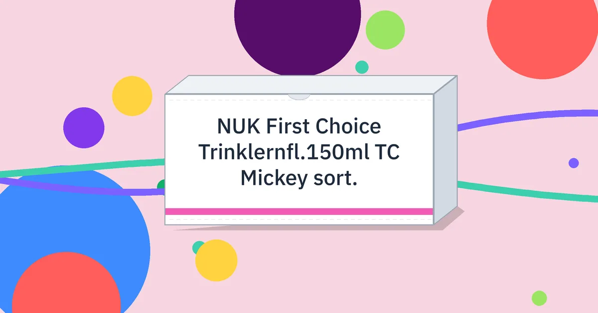 Symbolbild: Packung mit der Aufschrift NUK First Choice Trinklernfl.150ml TC Mickey sort. (PZN 16793534) – Verfügbarkeit und Bezug in Apotheken in Frankfurt am Main