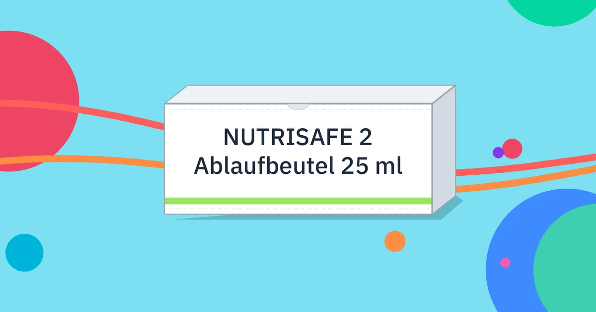 Symbolbild: Packung mit der Aufschrift NUTRISAFE 2 Ablaufbeutel 25 ml (PZN 16797070) – Verfügbarkeit und Bezug in Apotheken in Frankfurt am Main