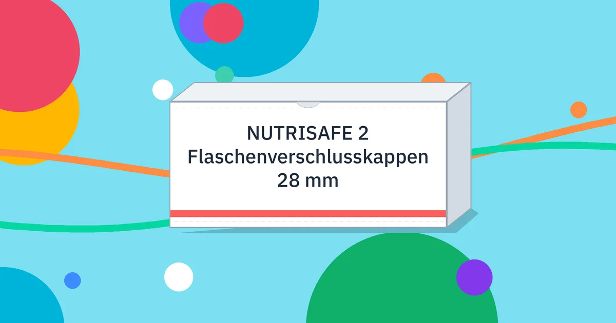 Symbolbild: Packung mit der Aufschrift NUTRISAFE 2 Flaschenverschlusskappen 28 mm (PZN 17817811) – Verfügbarkeit und Bezug in Apotheken in Frankfurt am Main
