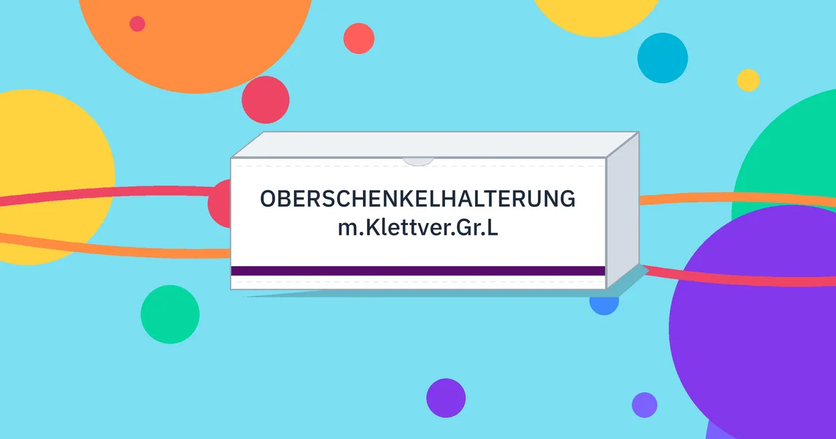 Symbolbild: Packung mit der Aufschrift OBERSCHENKELHALTERUNG m.Klettver.Gr.L (PZN 13585640) – Verfügbarkeit und Bezug in Apotheken in Frankfurt am Main