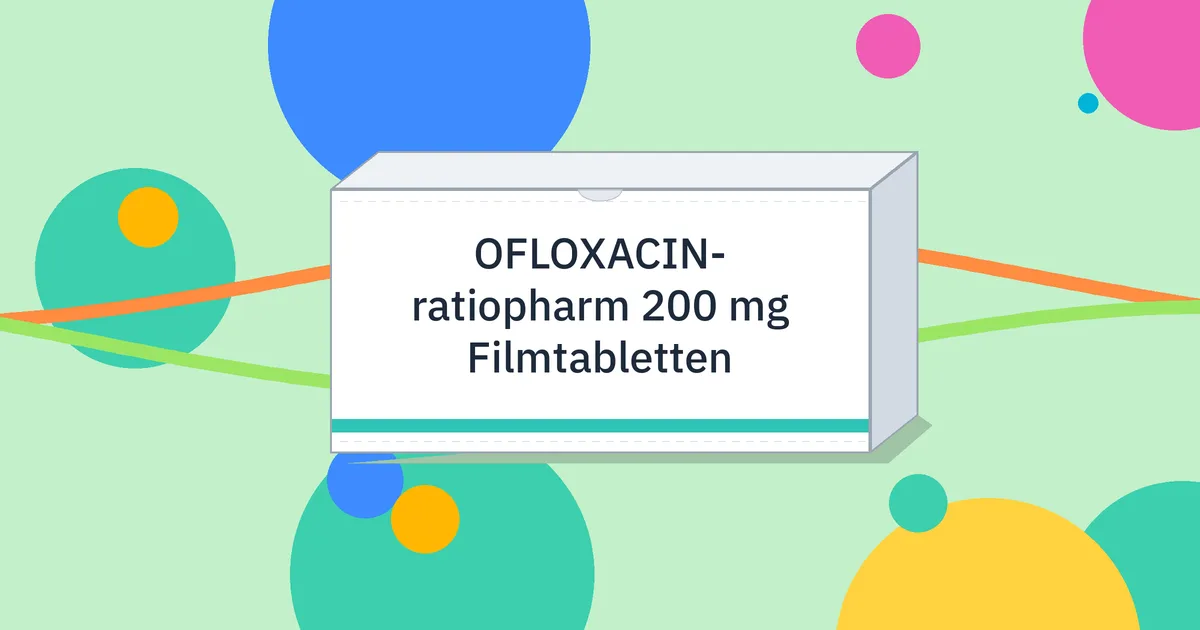 Symbolbild: Packung mit der Aufschrift OFLOXACIN-ratiopharm 200 mg Filmtabletten (PZN 03758022) – Verfügbarkeit und Bezug in Apotheken in Frankfurt am Main