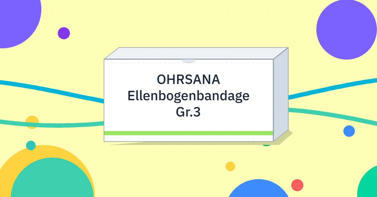 Symbolbild: Packung mit der Aufschrift OHRSANA Ellenbogenbandage Gr.3 (PZN 02669960) – Verfügbarkeit und Bezug in Apotheken in Frankfurt am Main