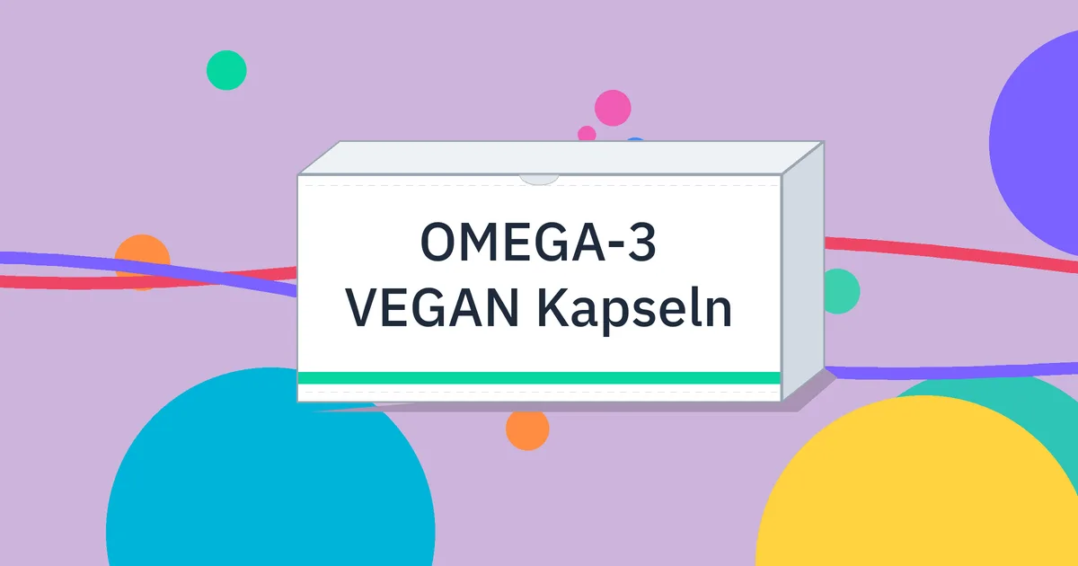 Symbolbild: Packung mit der Aufschrift OMEGA-3 VEGAN Kapseln (PZN 16235225) – Verfügbarkeit und Bezug in Apotheken in Frankfurt am Main