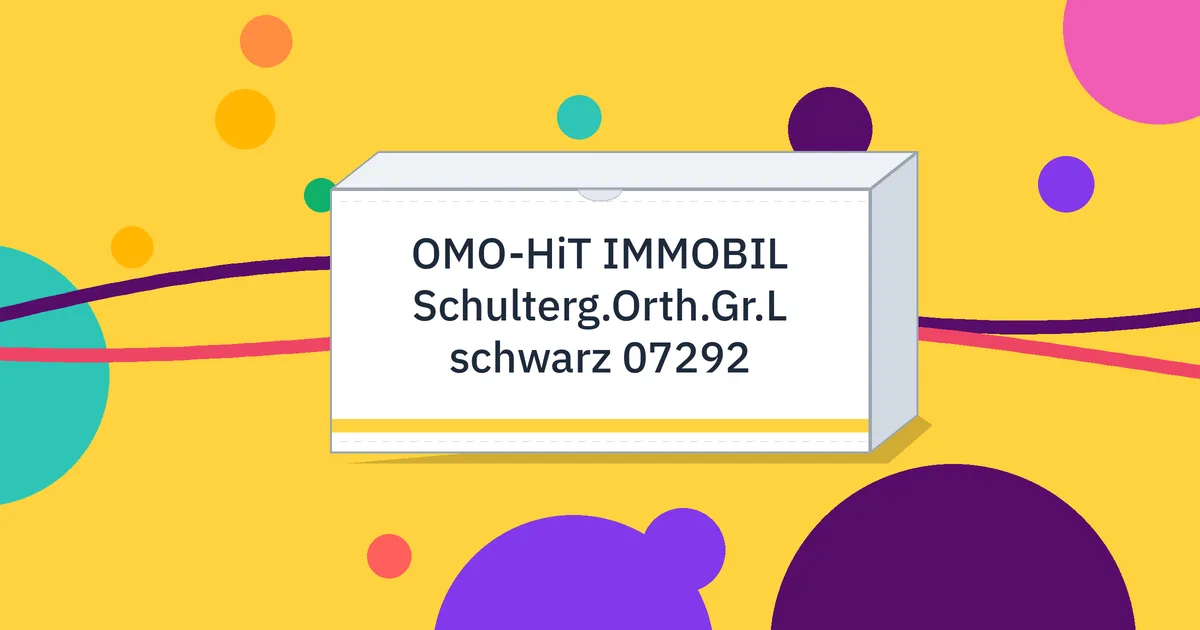 Symbolbild: Packung mit der Aufschrift OMO-HiT IMMOBIL Schulterg.Orth.Gr.L schwarz 07292 (PZN 11028496) – Verfügbarkeit und Bezug in Apotheken in Frankfurt am Main