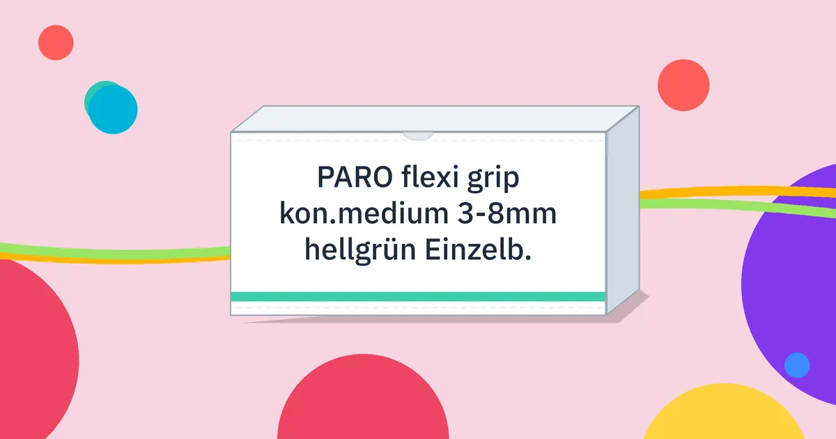Symbolbild: Packung mit der Aufschrift PARO flexi grip kon.medium 3-8mm hellgrün Einzelb. (PZN 17372740) – Verfügbarkeit und Bezug in Apotheken in Frankfurt am Main