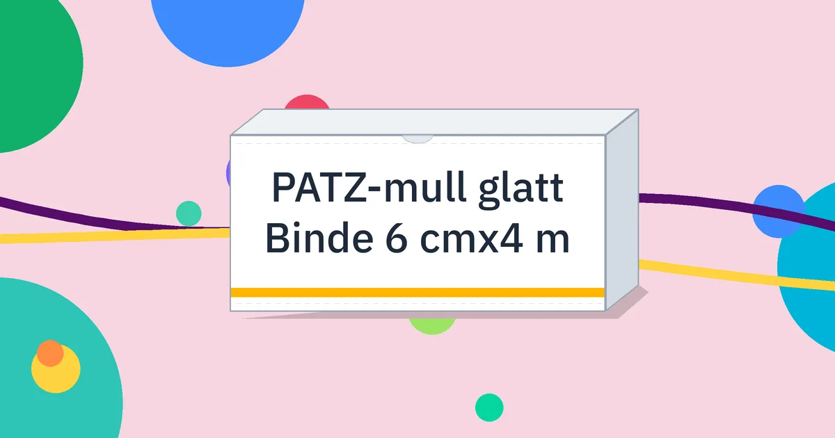 Symbolbild: Packung mit der Aufschrift PATZ-mull glatt Binde 6 cmx4 m (PZN 06814873) – Verfügbarkeit und Bezug in Apotheken in Frankfurt am Main