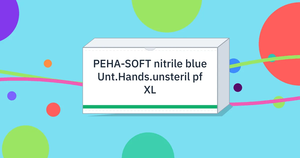 Symbolbild: Packung mit der Aufschrift PEHA-SOFT nitrile blue Unt.Hands.unsteril pf XL (PZN 18789459) – Verfügbarkeit und Bezug in Apotheken in Frankfurt am Main