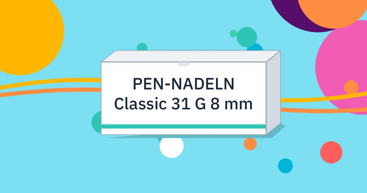 Symbolbild: Packung mit der Aufschrift PEN-NADELN Classic 31 G 8 mm (PZN 11194102) – Verfügbarkeit und Bezug in Apotheken in Frankfurt am Main
