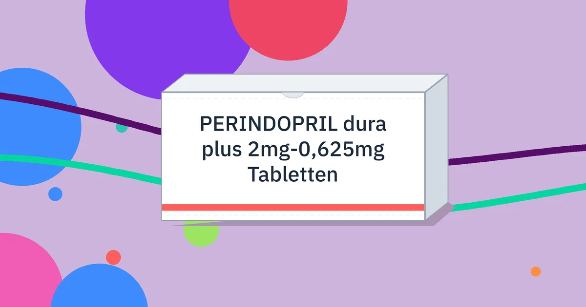 Symbolbild: Packung mit der Aufschrift PERINDOPRIL dura plus 2mg-0,625mg Tabletten (PZN 05870059) – Verfügbarkeit und Bezug in Apotheken in Frankfurt am Main