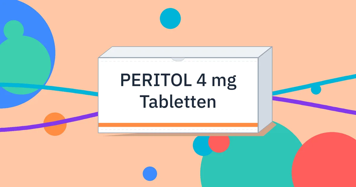Symbolbild: Packung mit der Aufschrift PERITOL 4 mg Tabletten (PZN 08706248) – Verfügbarkeit und Bezug in Apotheken in Frankfurt am Main