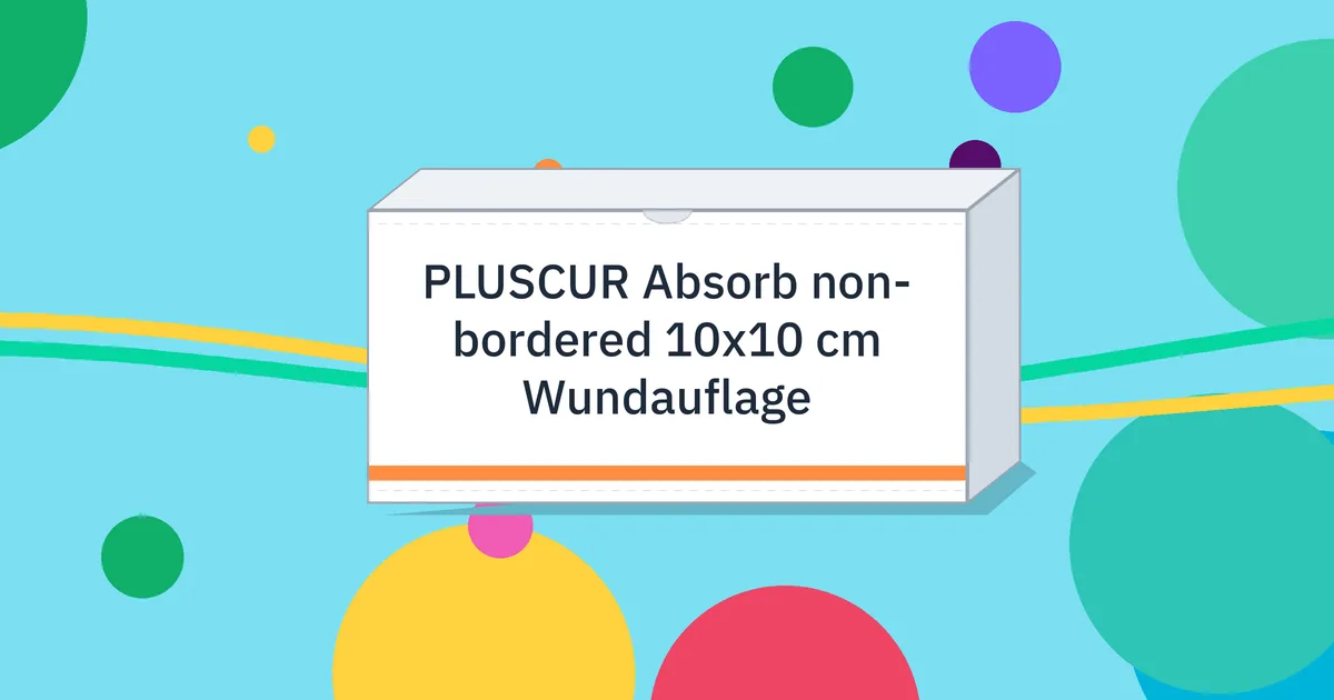 Symbolbild: Packung mit der Aufschrift PLUSCUR Absorb non-bordered 10x10 cm Wundauflage (PZN 16734276) – Verfügbarkeit und Bezug in Apotheken in Frankfurt am Main