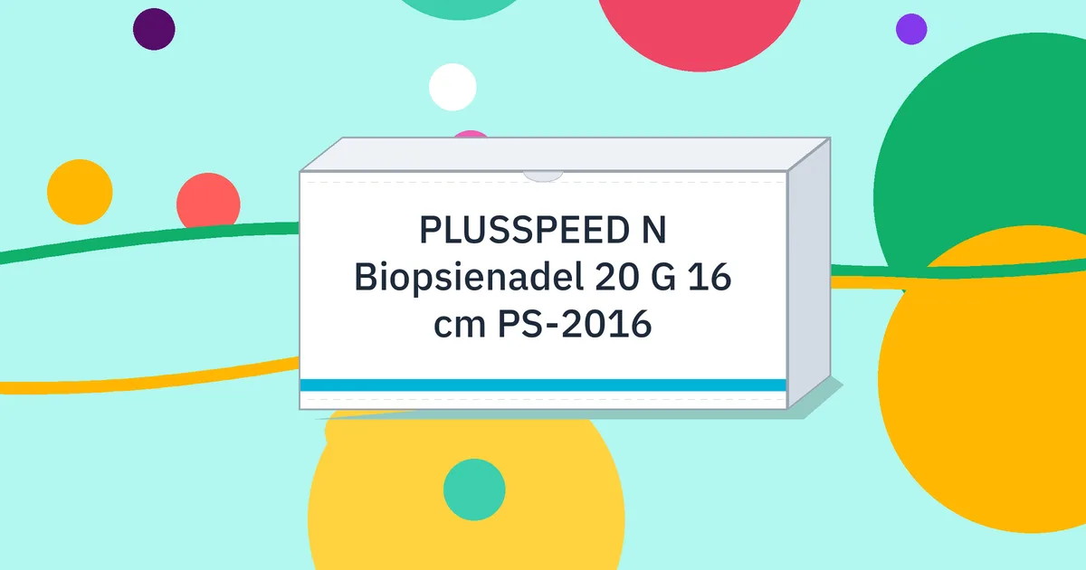 Symbolbild: Packung mit der Aufschrift PLUSSPEED N Biopsienadel 20 G 16 cm PS-2016 (PZN 15632941) – Verfügbarkeit und Bezug in Apotheken in Frankfurt am Main