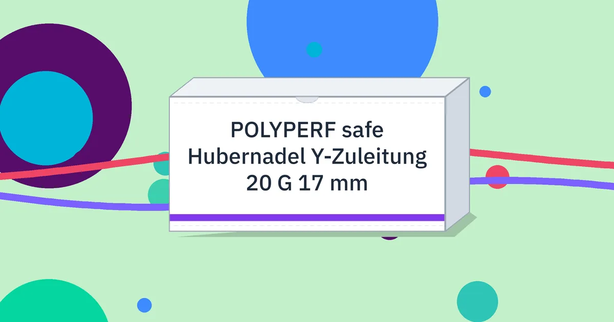 Symbolbild: Packung mit der Aufschrift POLYPERF safe Hubernadel Y-Zuleitung 20 G 17 mm (PZN 18113911) – Verfügbarkeit und Bezug in Apotheken in Frankfurt am Main
