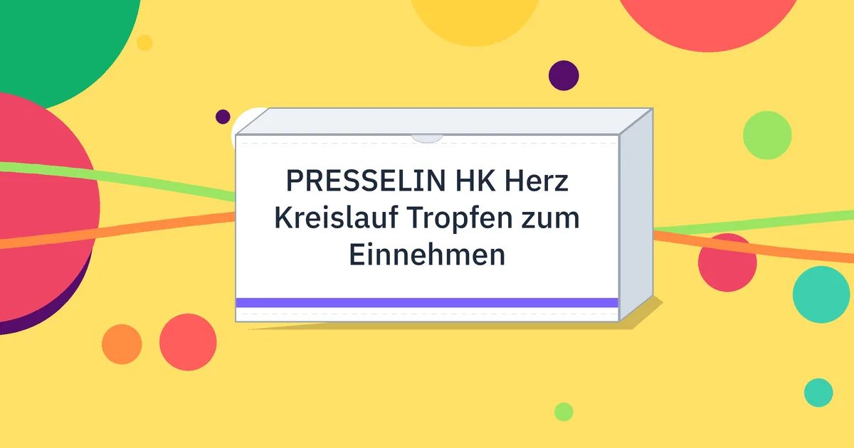 Symbolbild: Packung mit der Aufschrift PRESSELIN HK Herz Kreislauf Tropfen zum Einnehmen (PZN 02075522) – Verfügbarkeit und Bezug in Apotheken in Frankfurt am Main