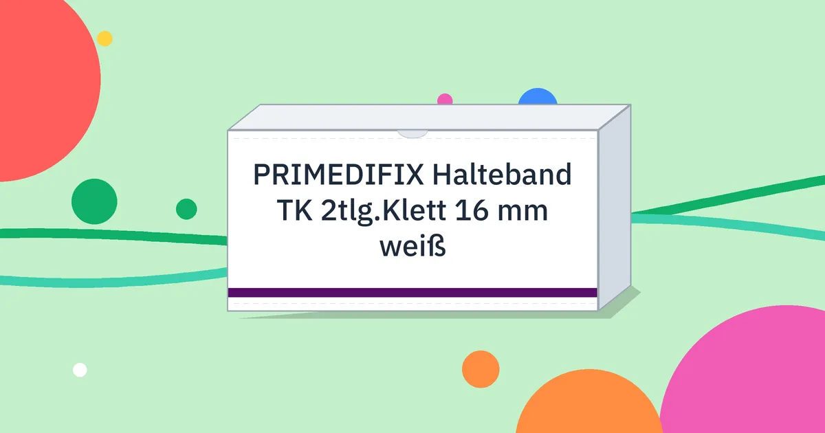 Symbolbild: Packung mit der Aufschrift PRIMEDIFIX Halteband TK 2tlg.Klett 16 mm weiß (PZN 12603123) – Verfügbarkeit und Bezug in Apotheken in Frankfurt am Main