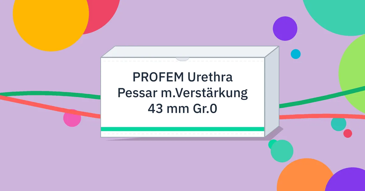 Symbolbild: Packung mit der Aufschrift PROFEM Urethra Pessar m.Verstärkung 43 mm Gr.0 (PZN 11673417) – Verfügbarkeit und Bezug in Apotheken in Frankfurt am Main