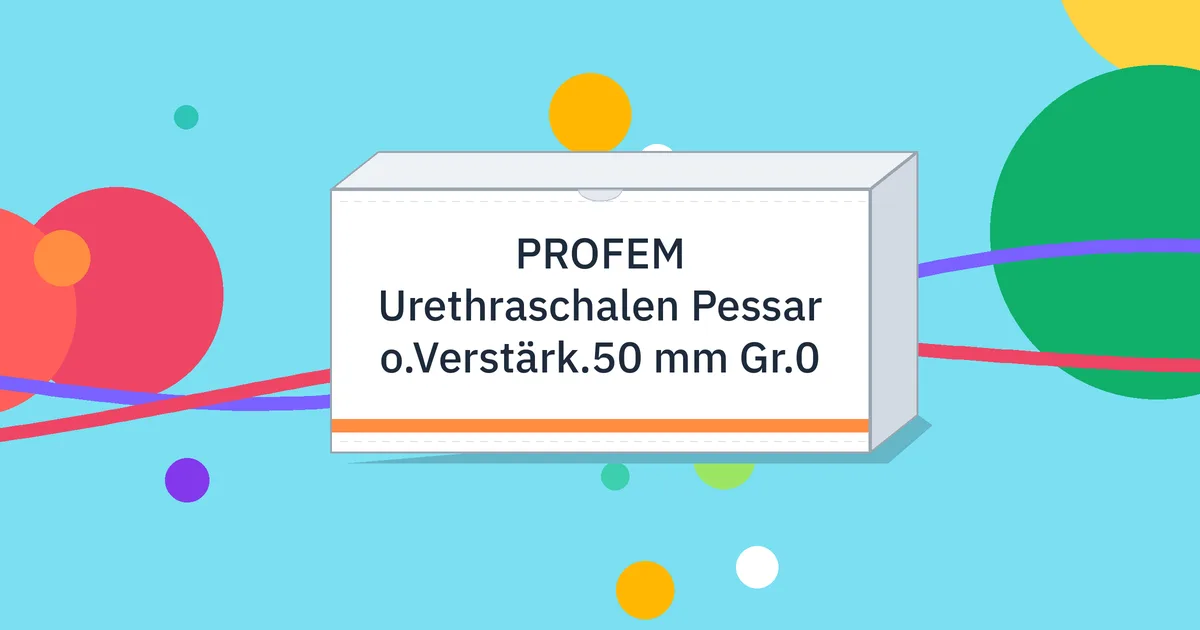 Symbolbild: Packung mit der Aufschrift PROFEM Urethraschalen Pessar o.Verstärk.50 mm Gr.0 (PZN 11672636) – Verfügbarkeit und Bezug in Apotheken in Frankfurt am Main