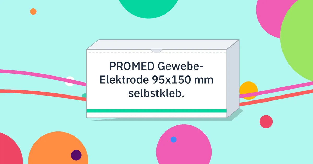Symbolbild: Packung mit der Aufschrift PROMED Gewebe-Elektrode 95x150 mm selbstkleb. (PZN 15232532) – Verfügbarkeit und Bezug in Apotheken in Frankfurt am Main