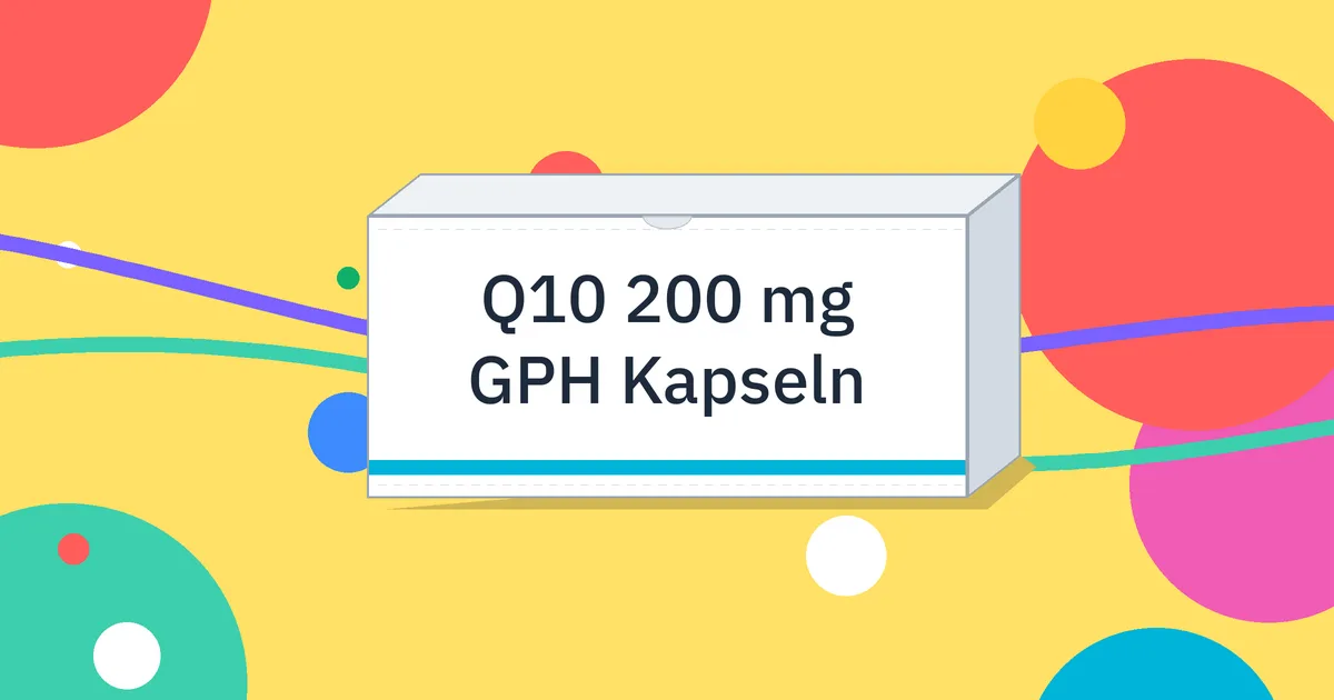 Symbolbild: Packung mit der Aufschrift Q10 200 mg GPH Kapseln (PZN 09722338) – Verfügbarkeit und Bezug in Apotheken in Frankfurt am Main