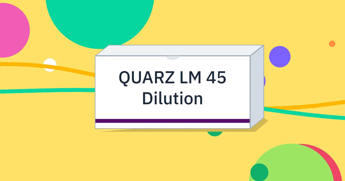 Symbolbild: Packung mit der Aufschrift QUARZ LM 45 Dilution (PZN 13045688) – Verfügbarkeit und Bezug in Apotheken in Frankfurt am Main