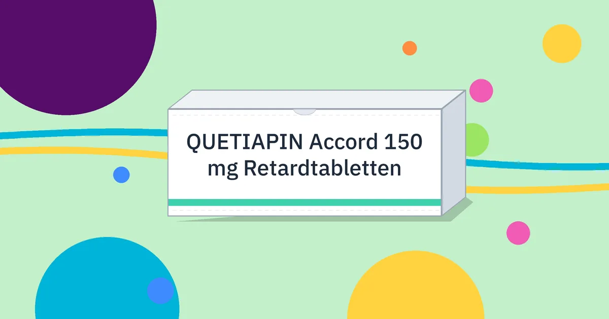 Symbolbild: Packung mit der Aufschrift QUETIAPIN Accord 150 mg Retardtabletten (PZN 18853536) – Verfügbarkeit und Bezug in Apotheken in Frankfurt am Main